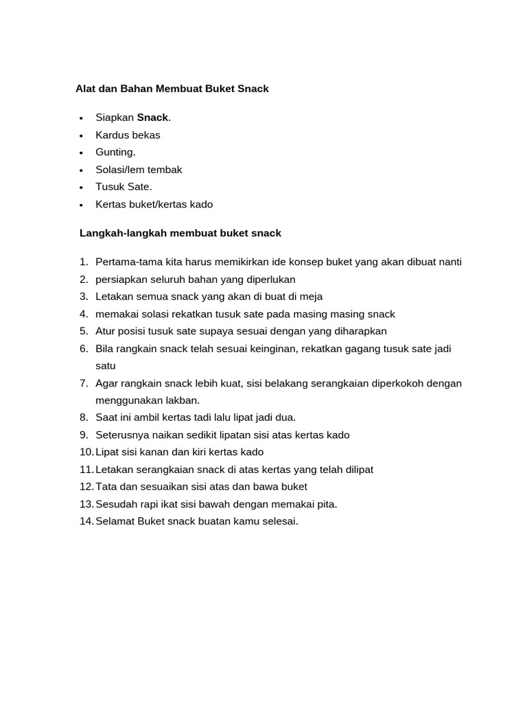 Alat Dan Bahan Membuat Buket Snack | PDF
