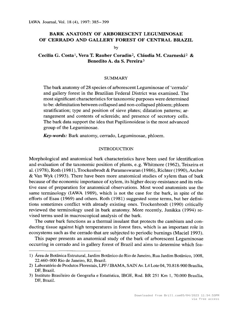 Bark Anatomy of Arborescent Leguminosae of Cerrado and Gallery Forest ...