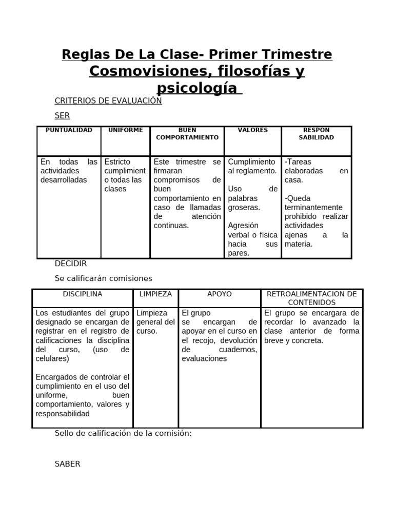 Reglas de La Clase | PDF