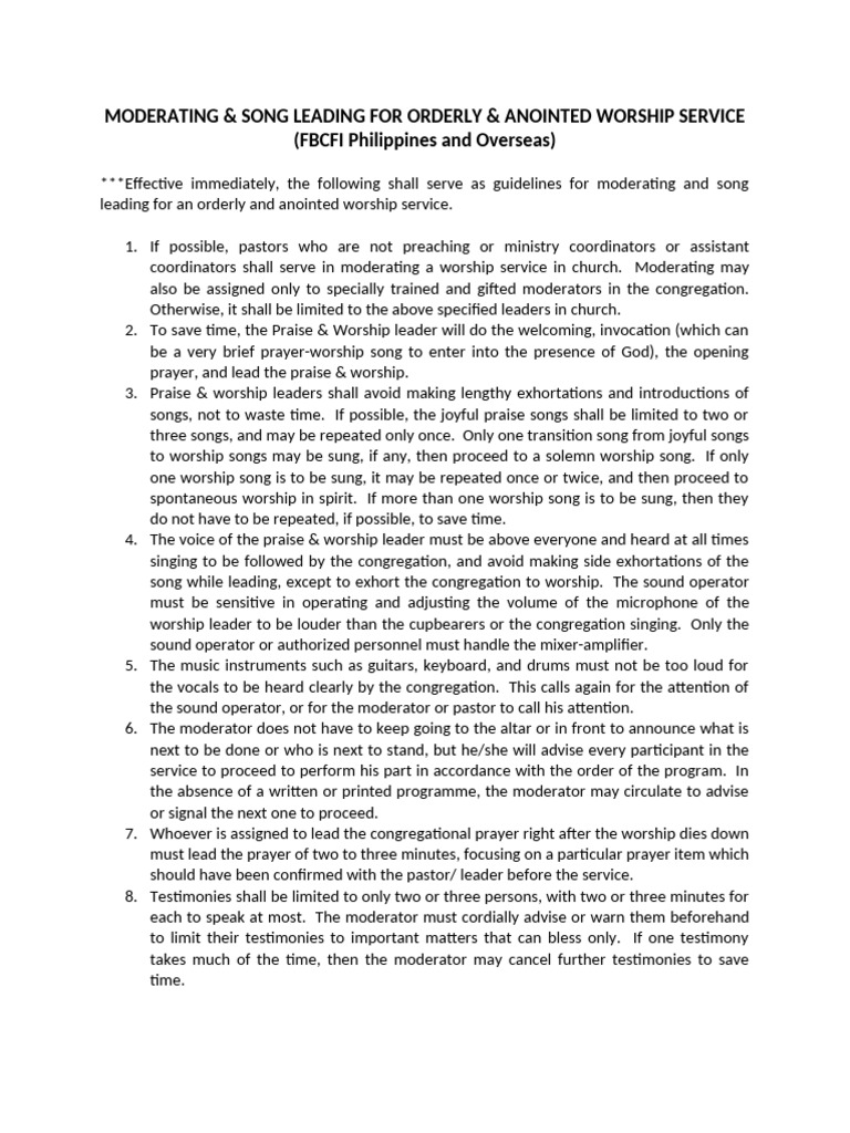 Moderating & Song Leading Guidelines | PDF