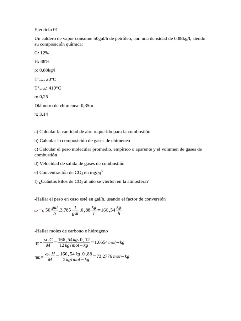 Ejercicio 01 - Combustión | PDF