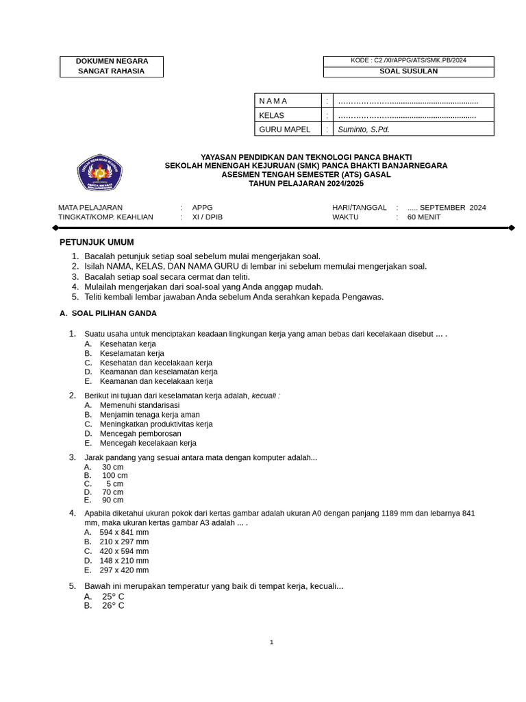 Soal ATS - APPG XI DPiB (Gasal 2425) | PDF