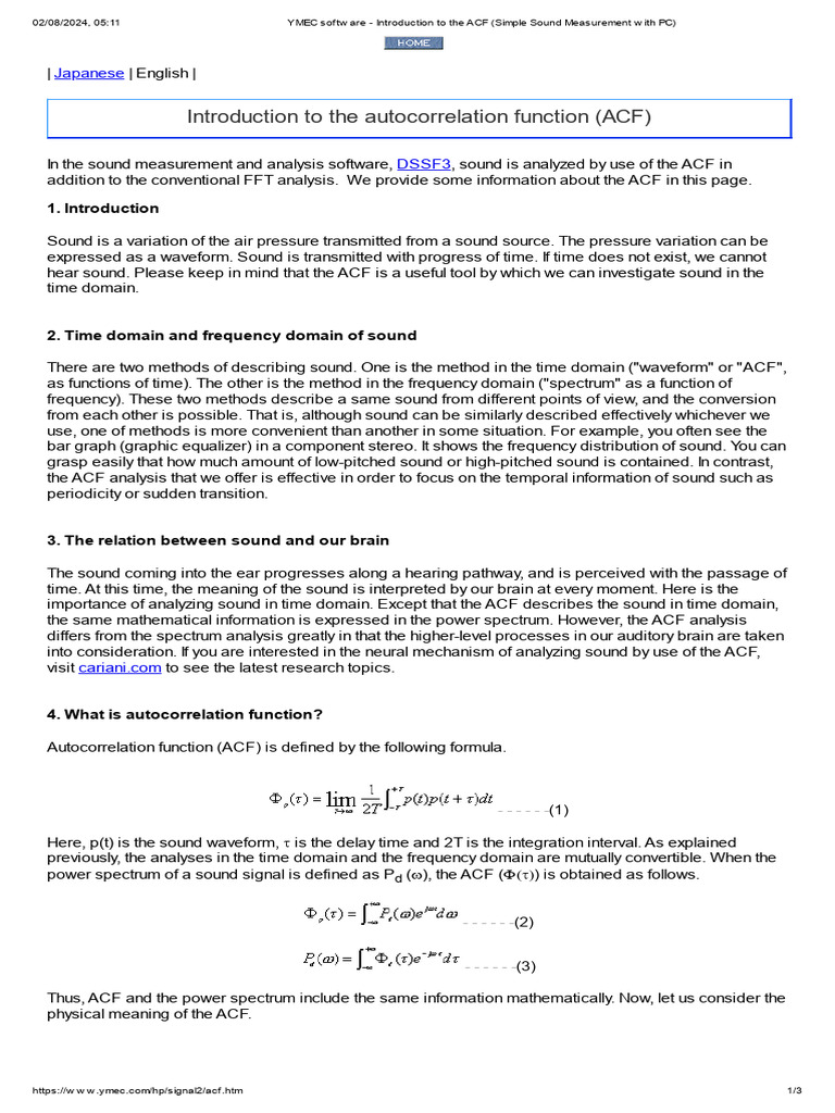 YMEC Software - Introduction To The ACF (Simple Sound Measurement With ...