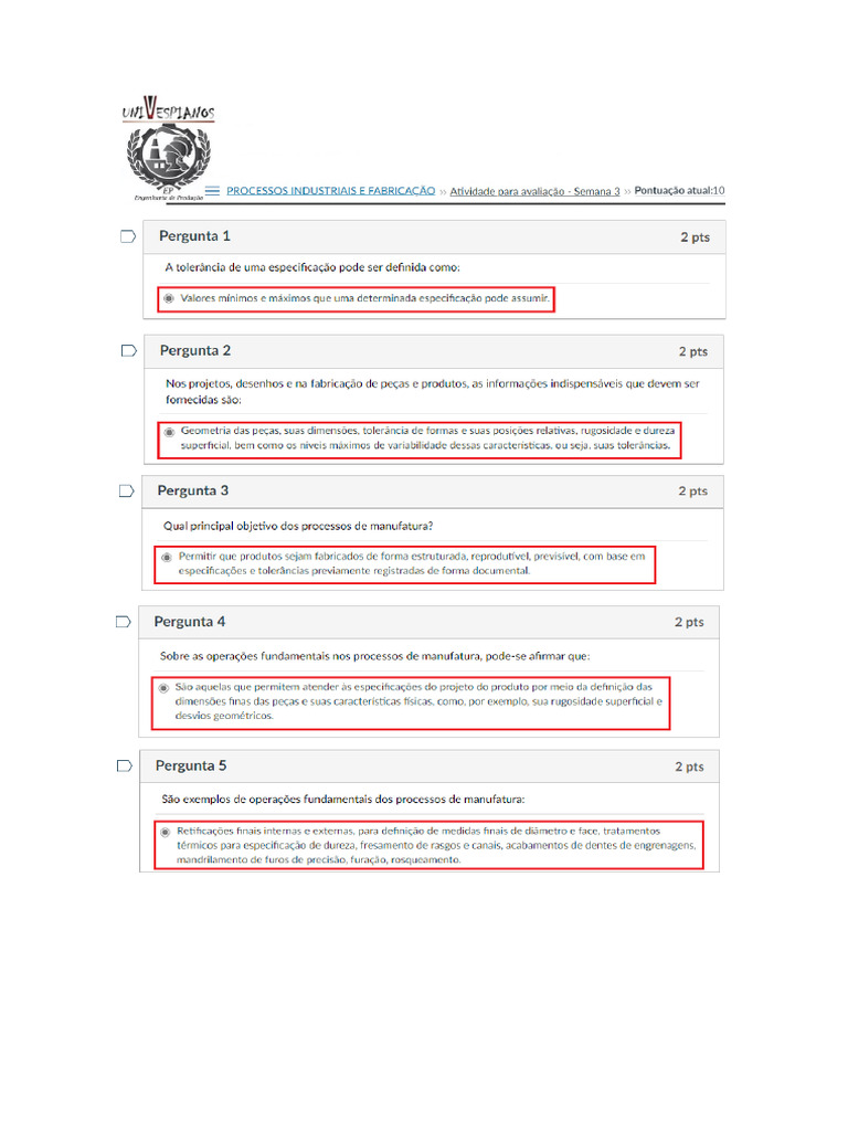 EPP001 - Proc Ind Fabric Semana3 - Nota10 | PDF