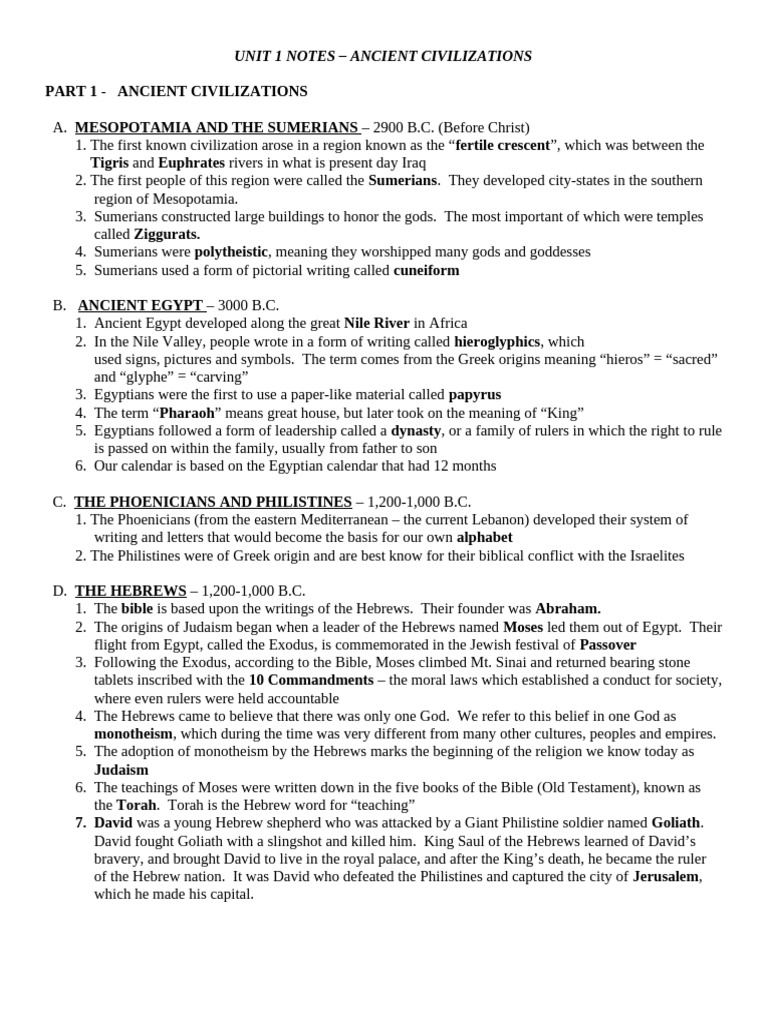Unit 1 Notes - Ancient Civilizations Unit 2023 | PDF