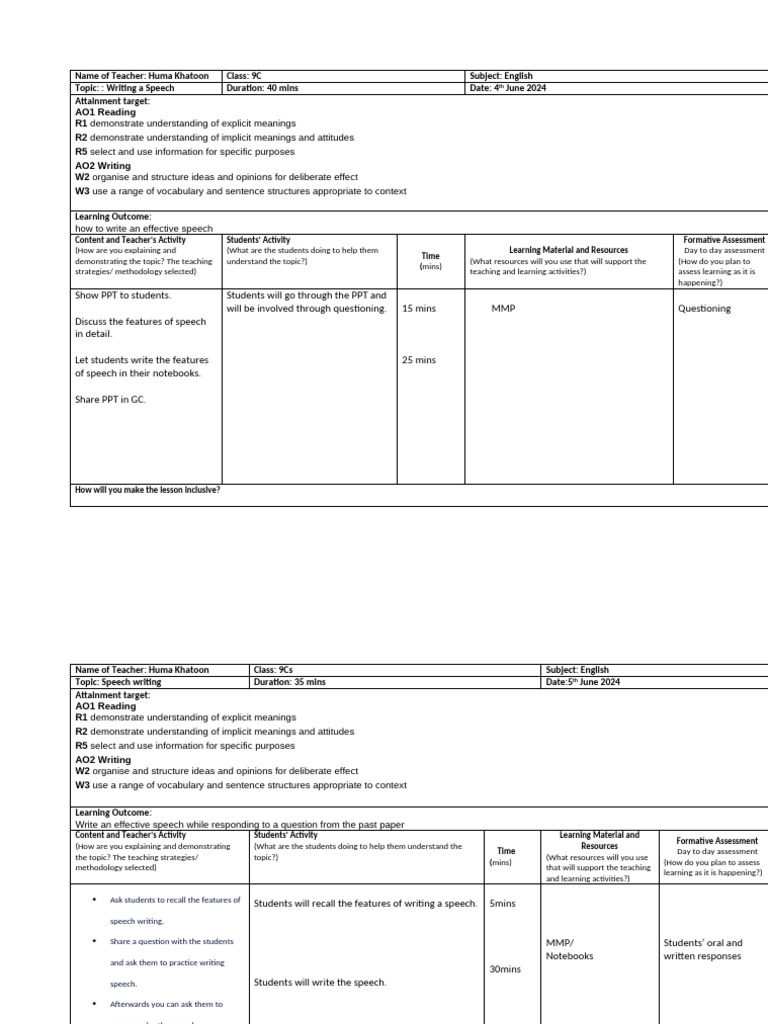 Lesson Plan 4th June - 8th June | PDF | Learning | Reading Comprehension