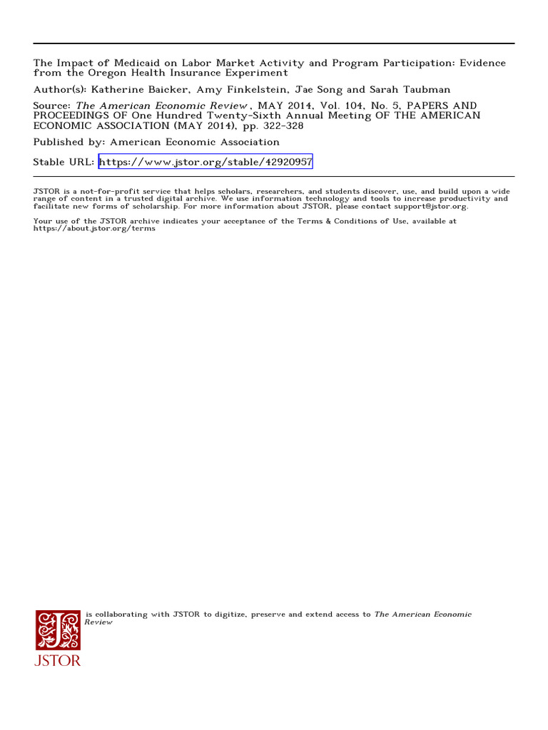 Baicker ImpactMedicaidLabor 2014 | PDF