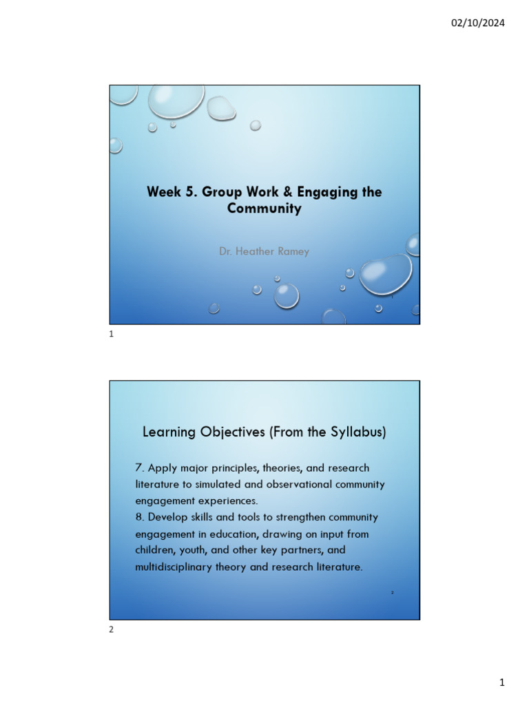 Week 5 - Group Work & Engaging The Community | PDF | Cognition | Psychology