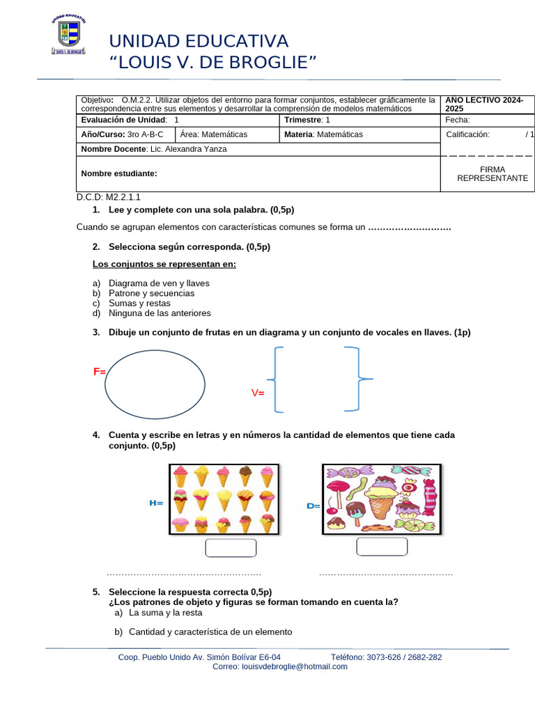 Prueba Unidad 1 mate TERCERO | PDF