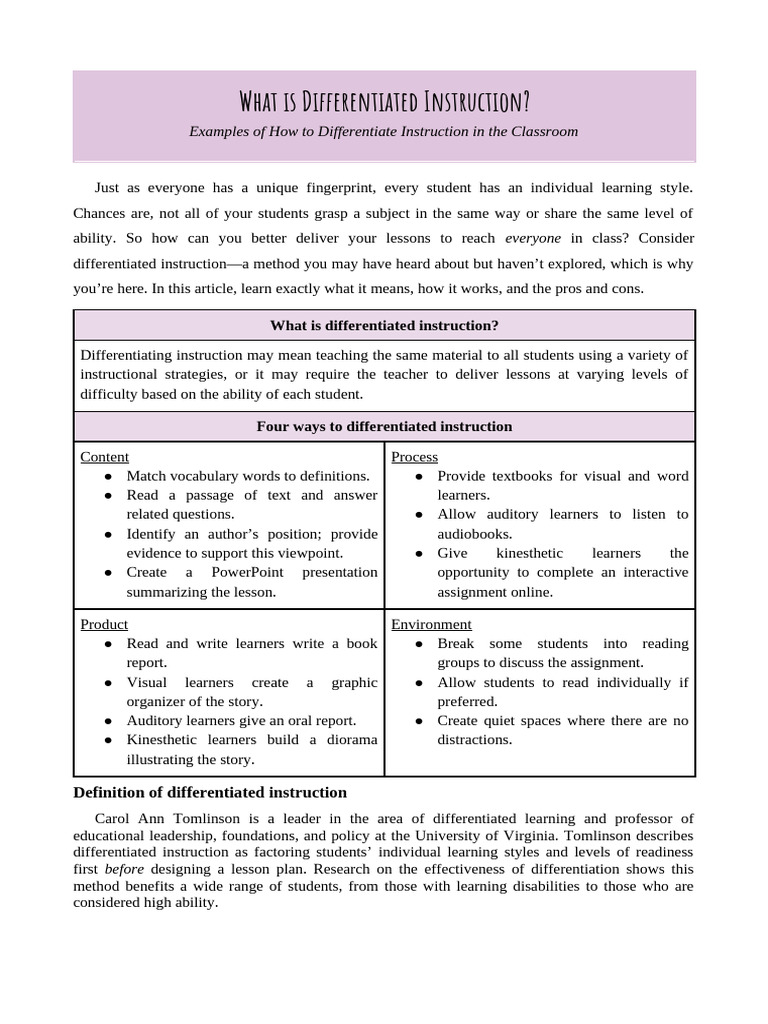 Differentiated Instruction | PDF