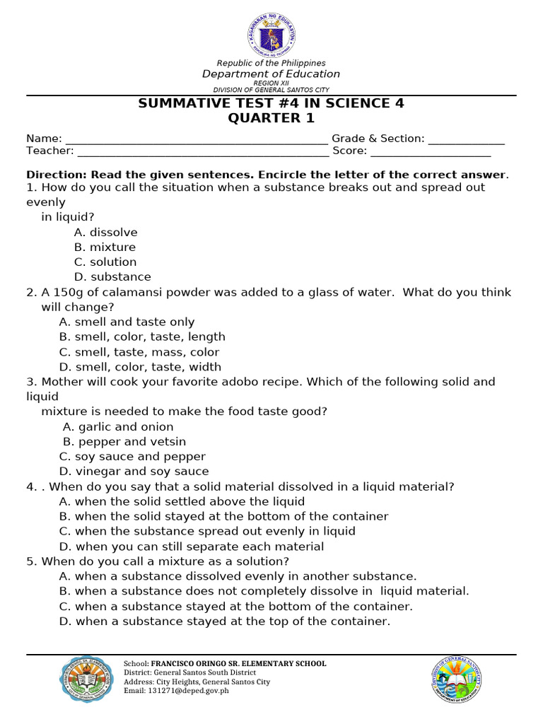 SCience 4 Q1 ST4 With PT TOS 2023 | PDF