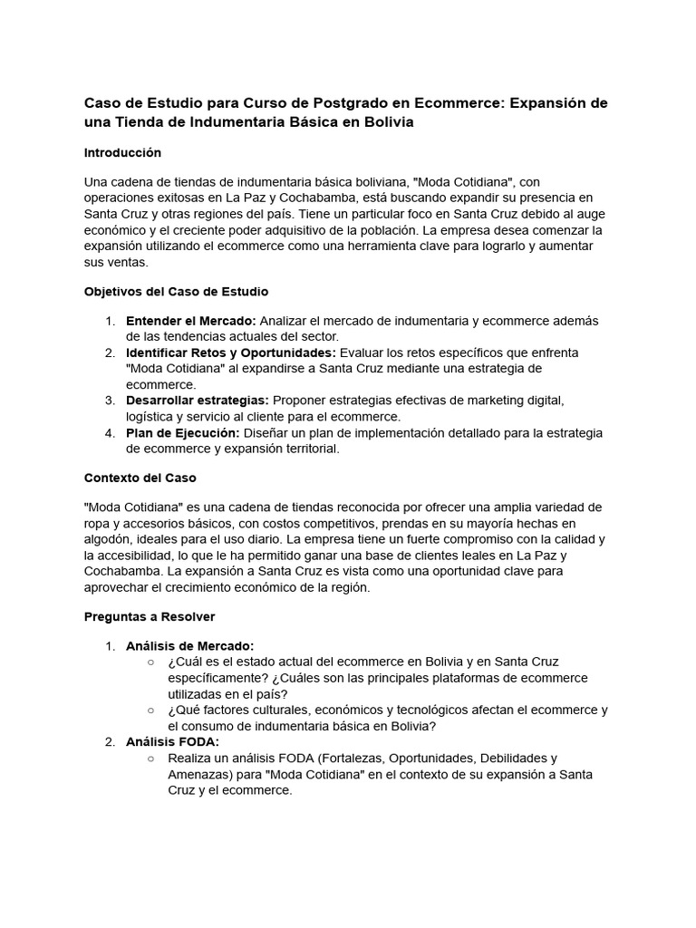 Caso de Estudio para Curso de Postgrado | PDF