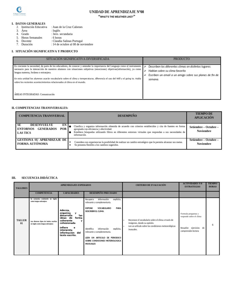 Unidad de Aprendizaje 3ero - Octubre - 2024 | PDF