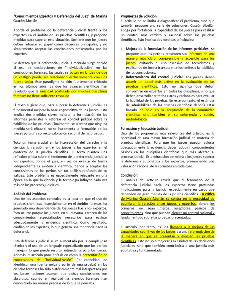 RESUMEN de Conocimientos Expertos y Deferencia Del Juez | PDF