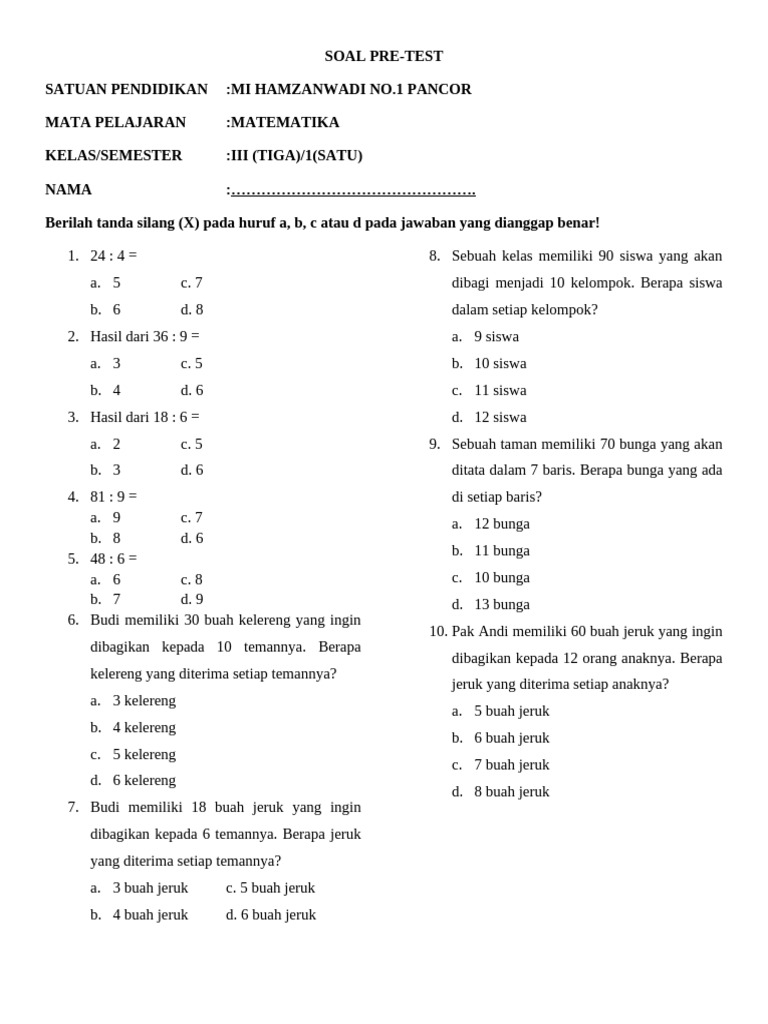 Soal Pre Post Test | PDF