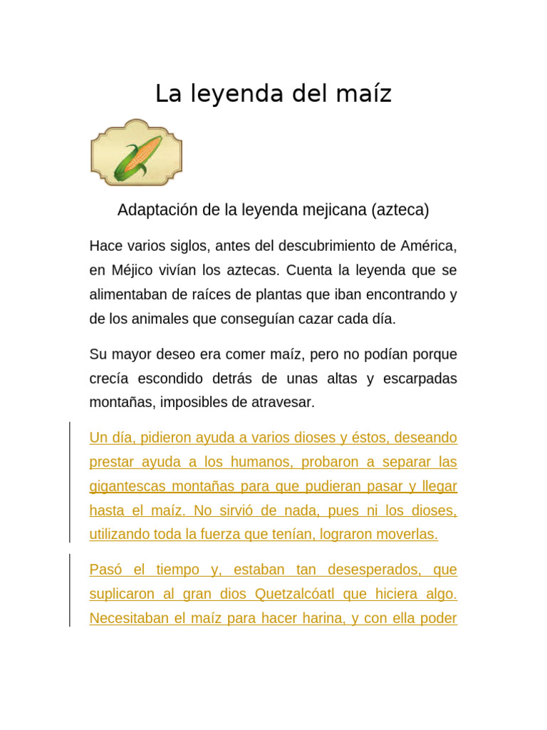 La Leyenda Del Maíz | PDF