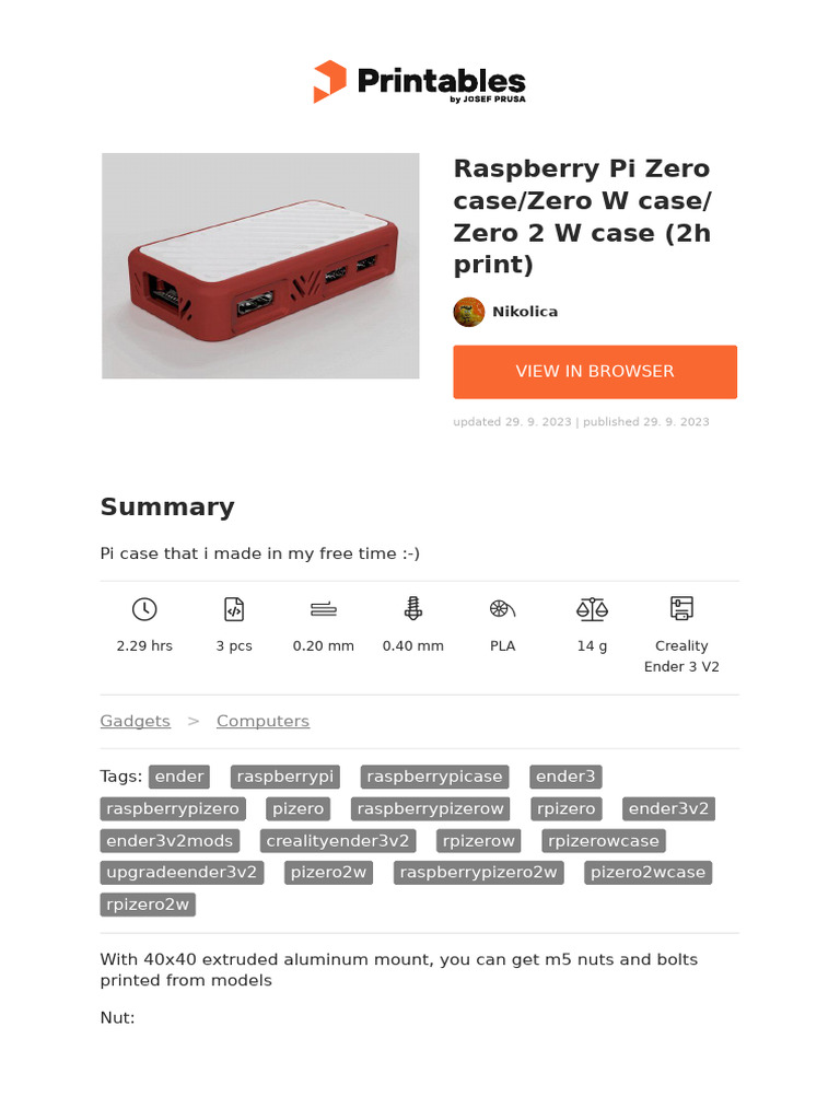 Raspberry Pi Zero Casezero W Casezero 2 W Case 2h Print | PDF
