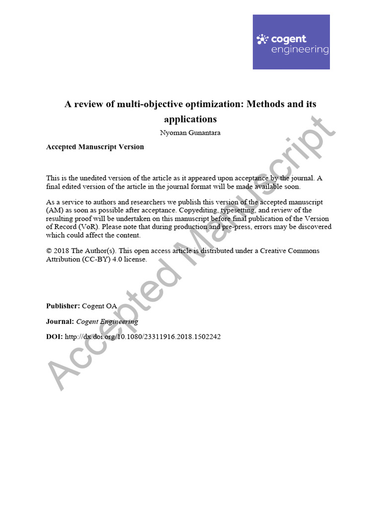 2018 - A Review of Multi-Objective Optimization Methods and Its | PDF