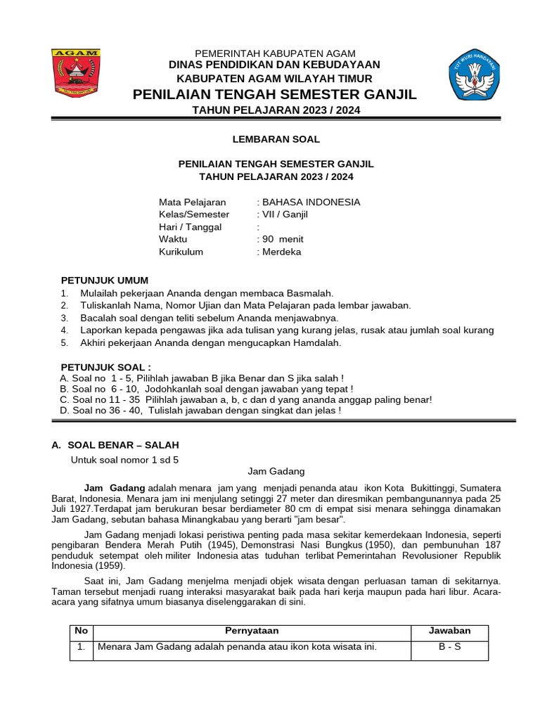 Pts Ganjil B.indo Vii | PDF