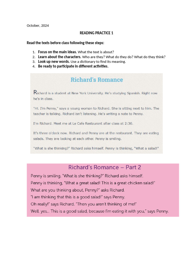 Basic 1 - Unit 5 - Reading Practice 1 | PDF