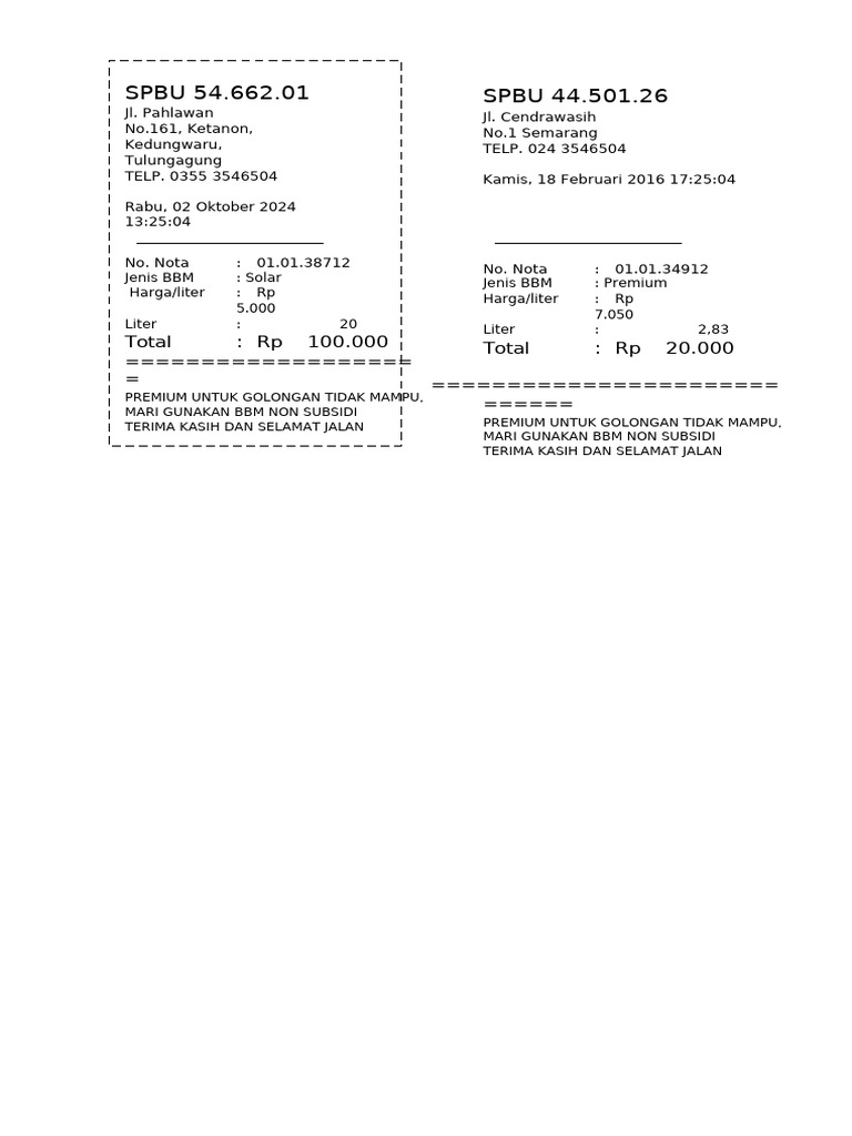 Struk Bensin Editan 2 | PDF