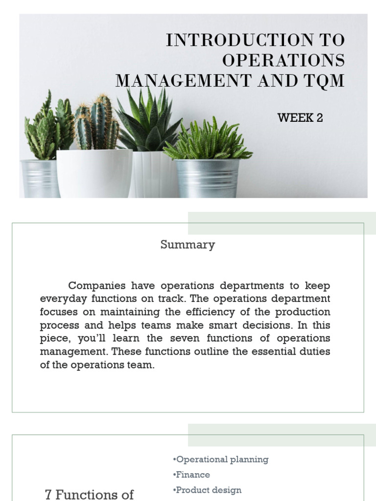 Week 2 INTRODUCTION TO OPERATIONS MANAGEMENT AND TQM | PDF | Forecasting | Leadership