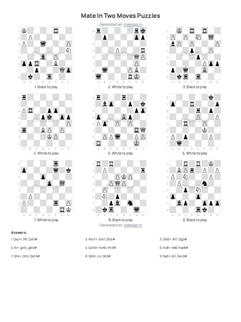 Mate in Two Moves Chess Puzzles - Normal Difficulty - ChessGo - in | PDF | Chess | Traditional ...