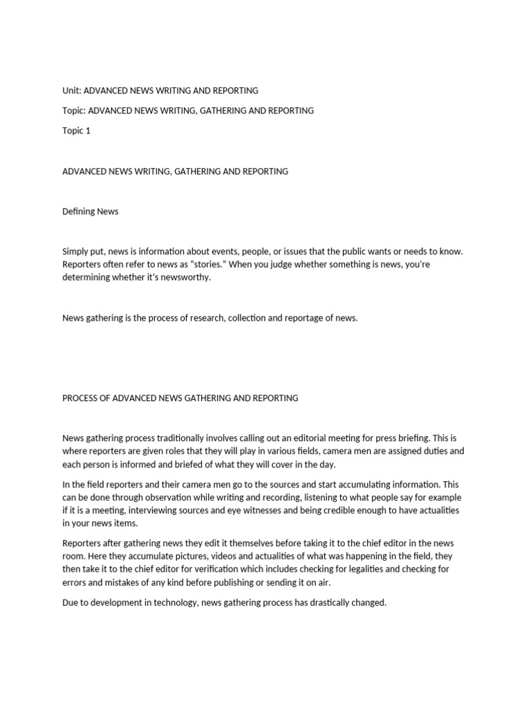Advanced News Writing and Reporting | PDF