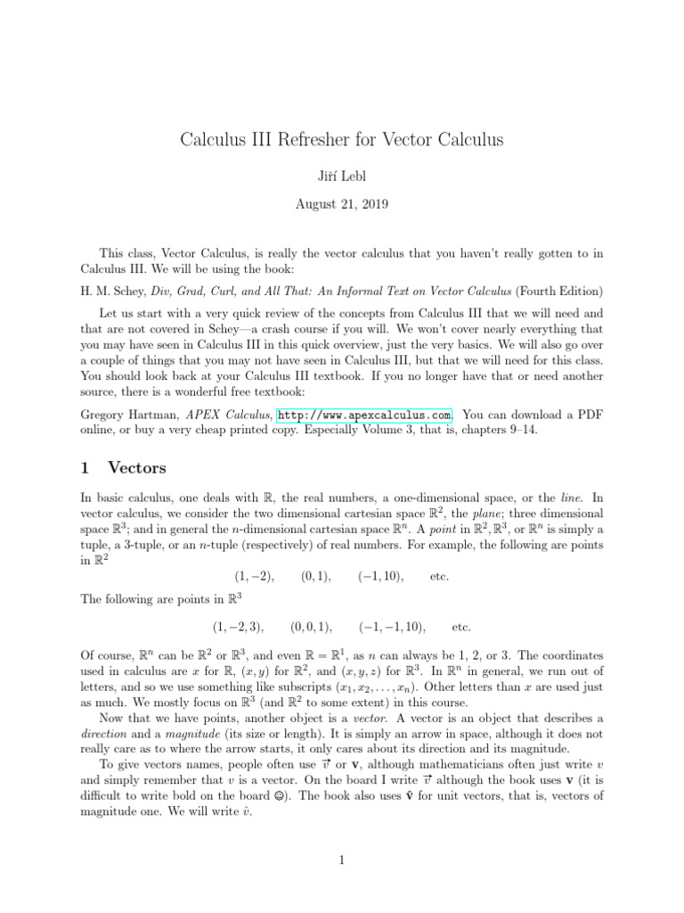 Calculus III Refresher | PDF