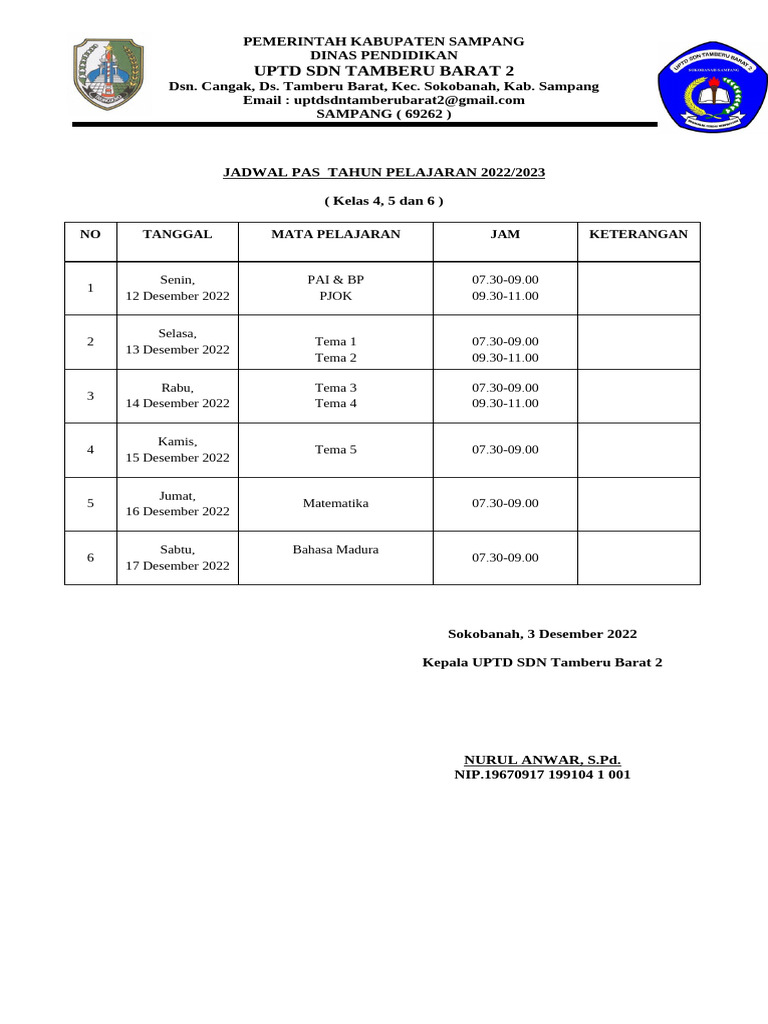 Jadwal Pas TP 2022-2023 | PDF