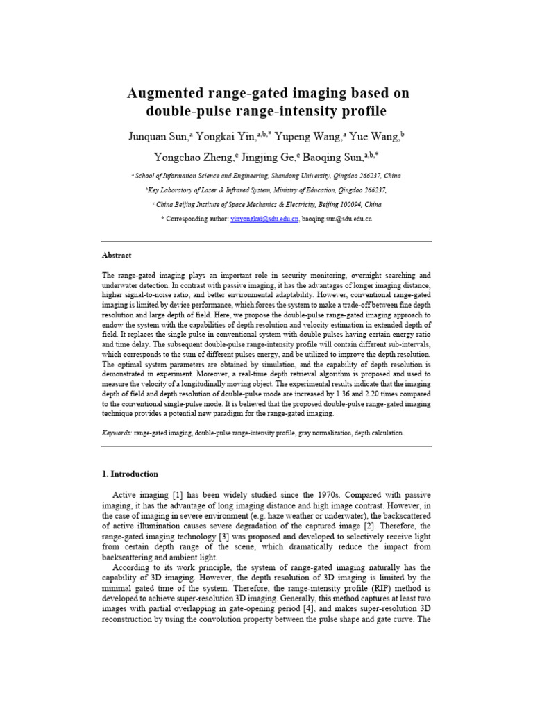 Augmented Range-Gated Imaging Based On Double-Pulse Range-Intensity ...