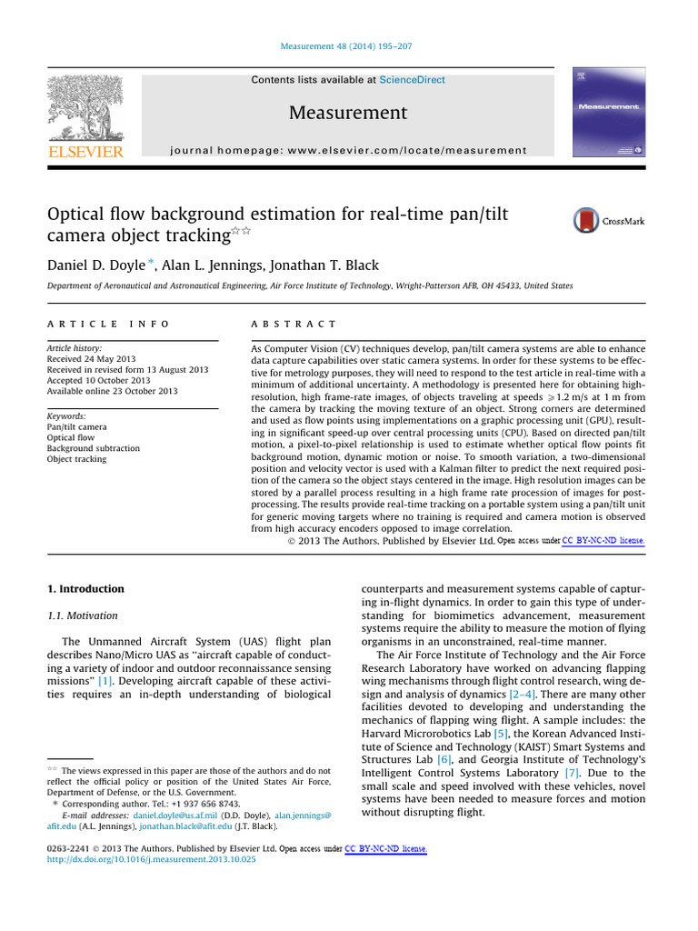 Optical Flow Background Estimation For Real-Time Pan - Tilt Camera Object Tracking | PDF