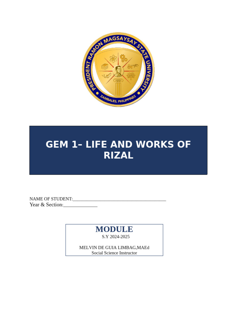 GEM 1 The Life and Works of Rizal PRMSU Module | PDF