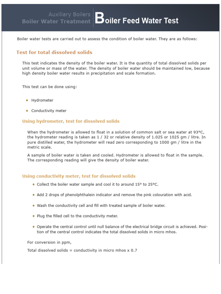 BOILER WATER TEST Orient Challenge | PDF