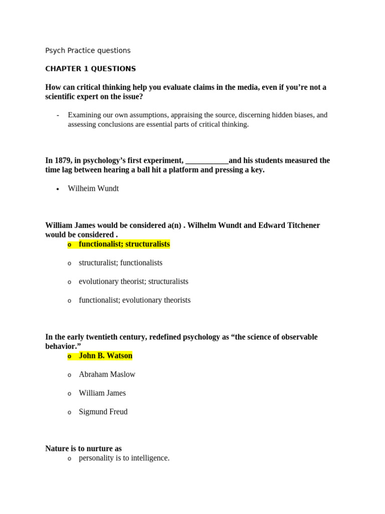 Psych Practice Questions | PDF