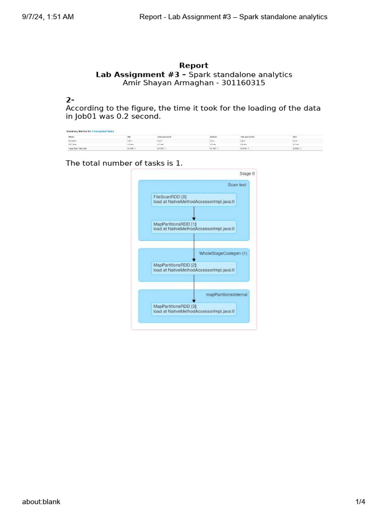 Report - Lab Assignment #3 - Spark Standalone Analytics | PDF
