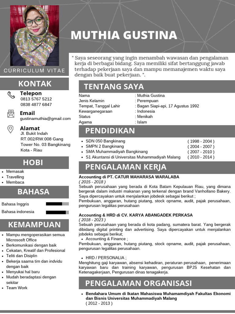 CV Muthia Gustina | PDF