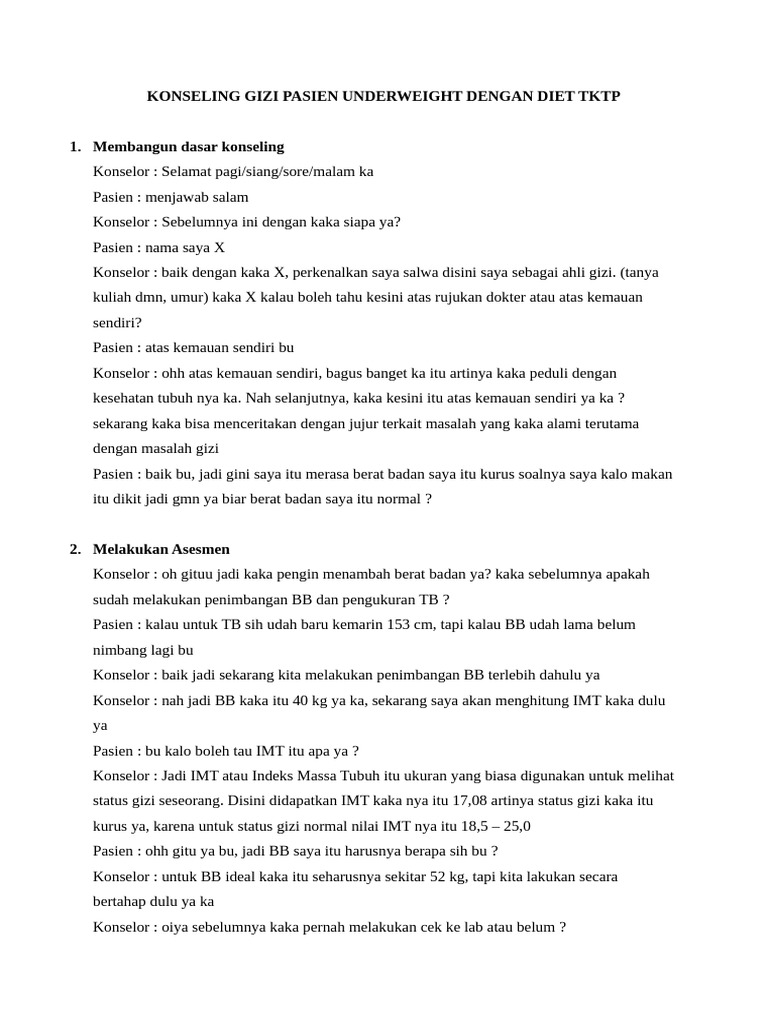 Konseling Gizi Pasien Underweight Dengan Diet Tktp | PDF