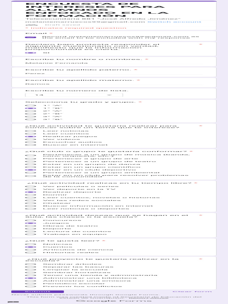 Encuesta de Intereses para Alumnos Enfocado en La Formación 2 | PDF