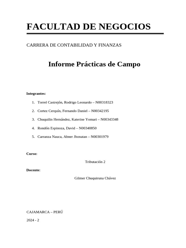 Informe Practicas de Campo Tributación 2 | PDF