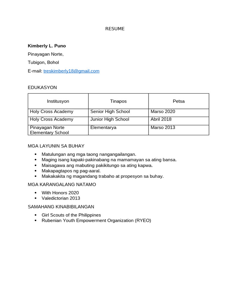 Filipino Resume and Letter | PDF