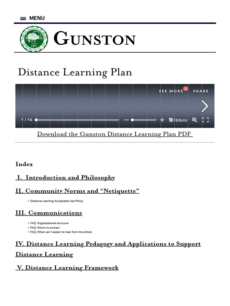 Distance Learning Plan - The Gunston School | PDF
