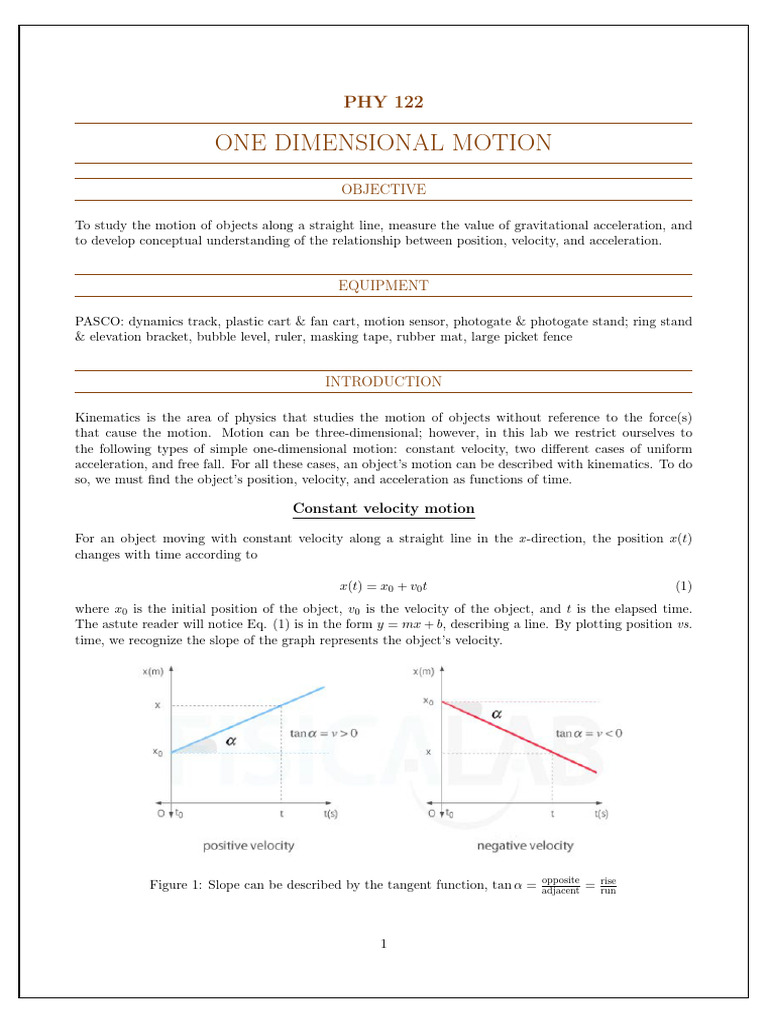 PHY122 1D Motion LabManual | PDF