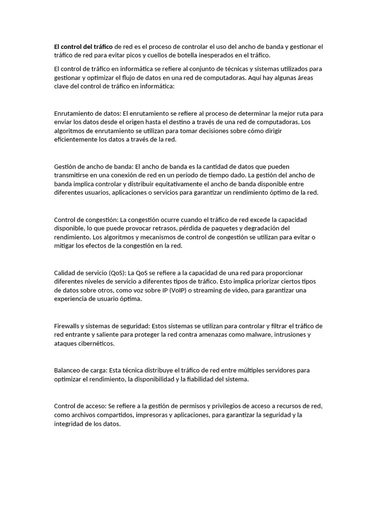 El Control Del Tráfico de Red Es El Proceso de Controlar El Uso Del ...