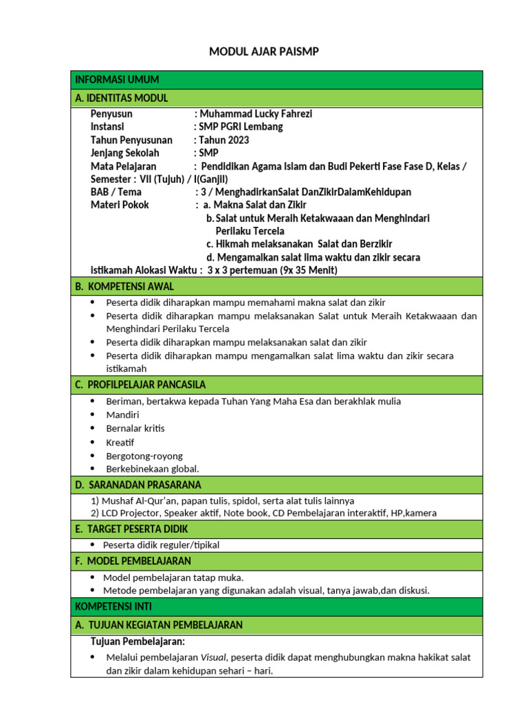 Modul Ajar Pai Kelas 7 Bab 3 | PDF