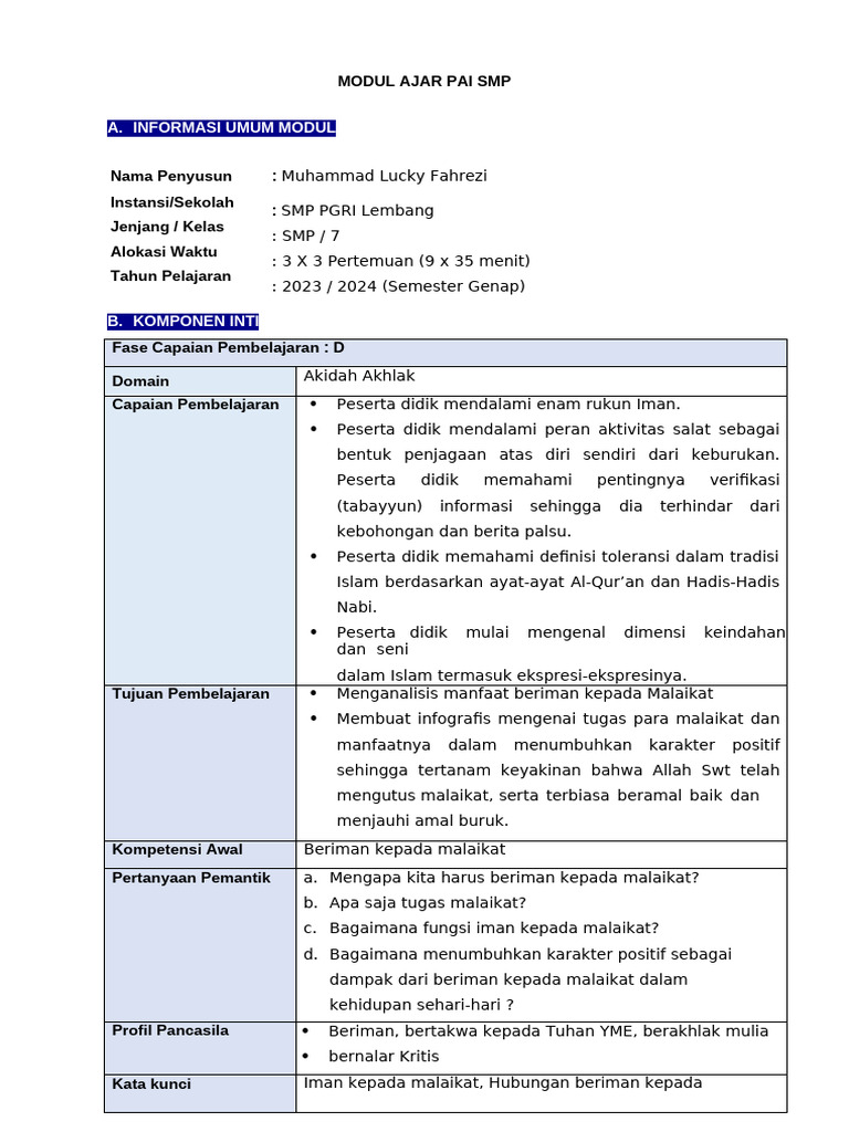 Modul Ajar Pai Kelas 7 Bab 7 | PDF