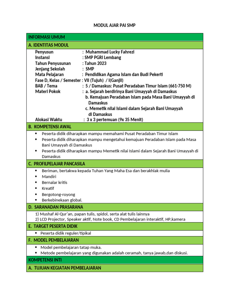 Modul Ajar Pai Kelas 7 Bab 5 | PDF