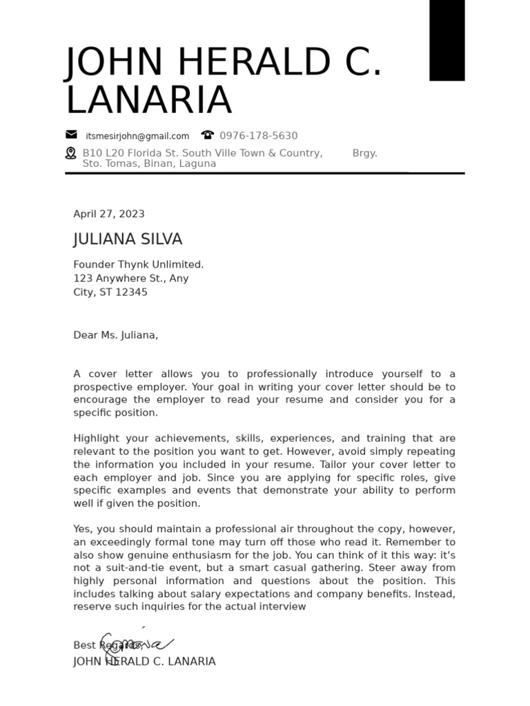 Application Letter Template | PDF