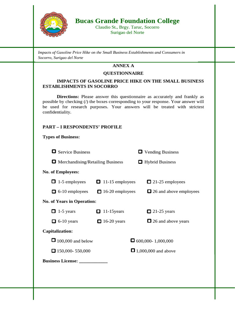 Questionnaire of Gelsano and Hingpit | PDF