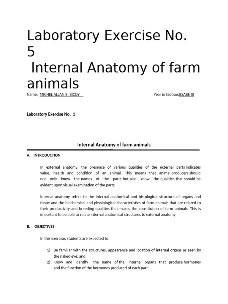 Laboratory Exercise Principles of Animal Science Bicoy Allan | PDF